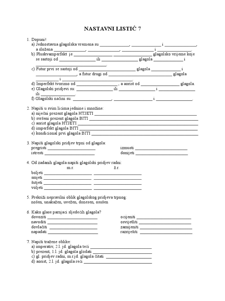 Nastavni Listić 7 | PDF