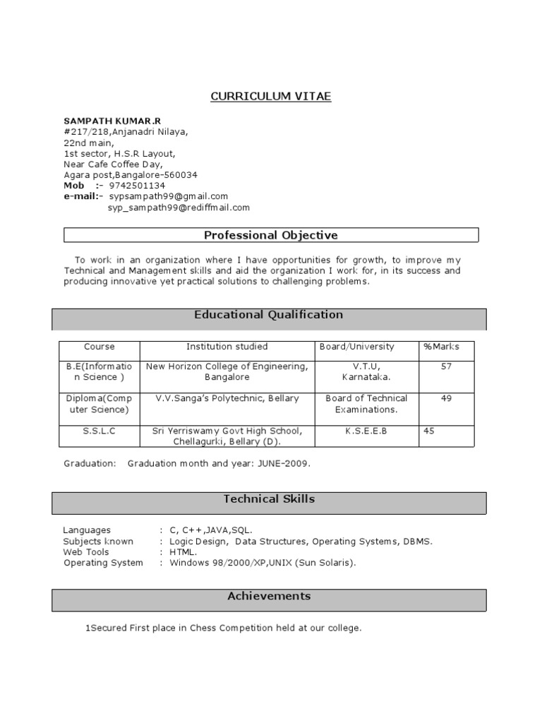 Curriculum Vitae: Professional Objective | PDF | Operating System | Java (Programming Language)