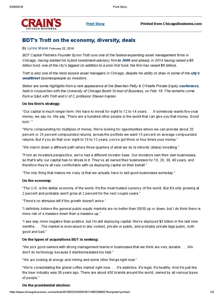 Byron Trott on BDT Capital's Strategy | PDF | Financial Economics ...
