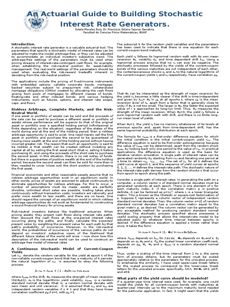 An Actuarial Guide To Building Stochastic Interest Rate Generators ...
