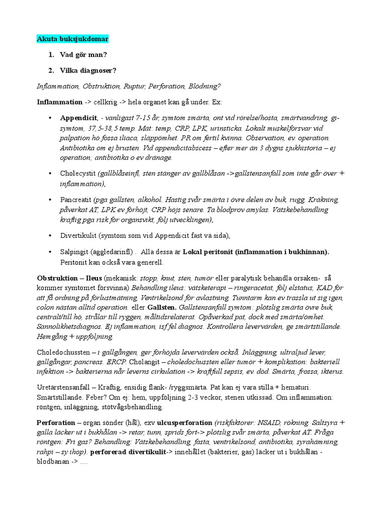 Akut Buk LD Sjuksköterska | PDF