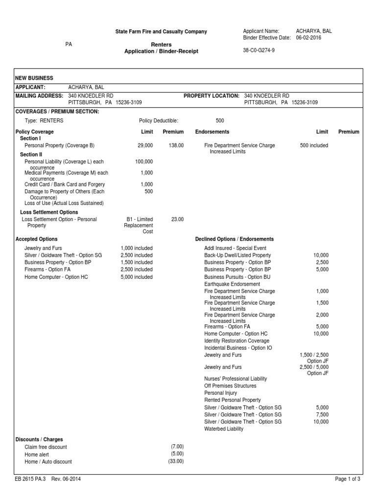 Binder | PDF | Insurance | Financial Risk