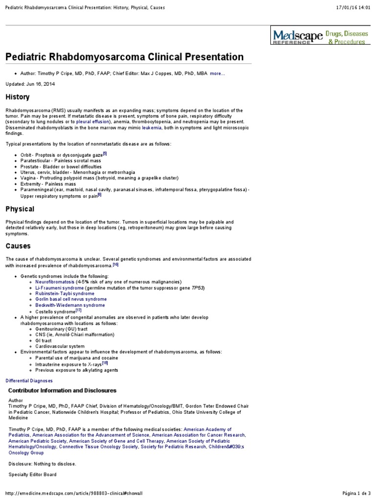 Pediatric Rhabdomyosarcoma Clinical Presentation History, Physical ...