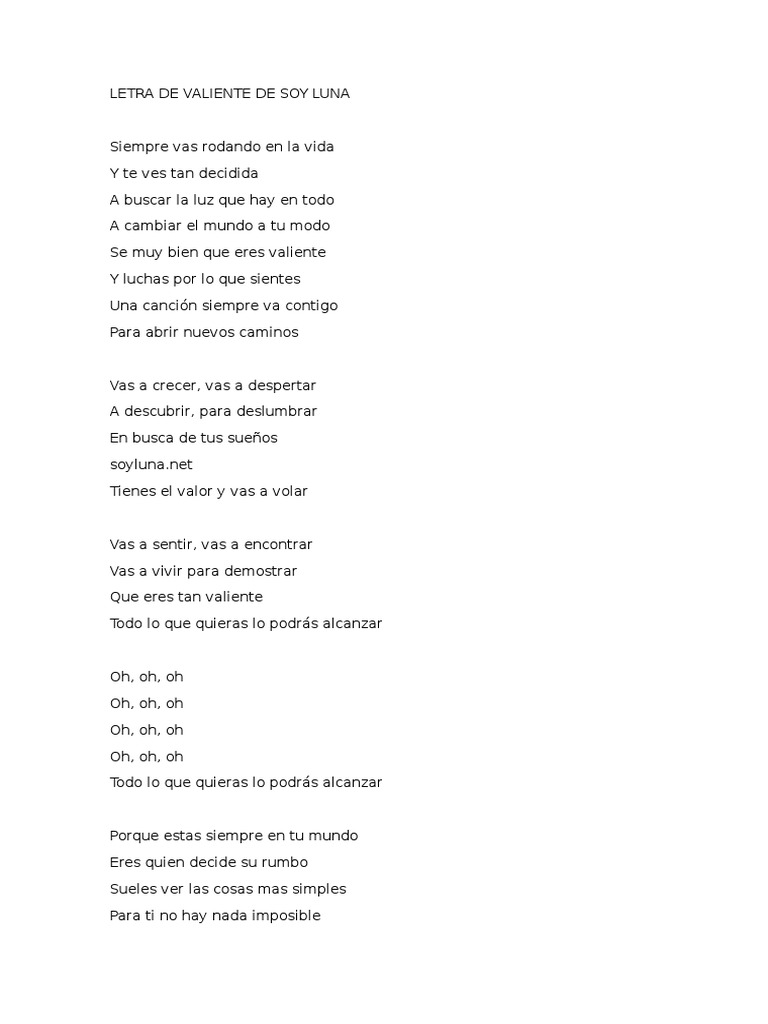 Letra de "Valiente" - Soy Luna | PDF | Arte | Poesía