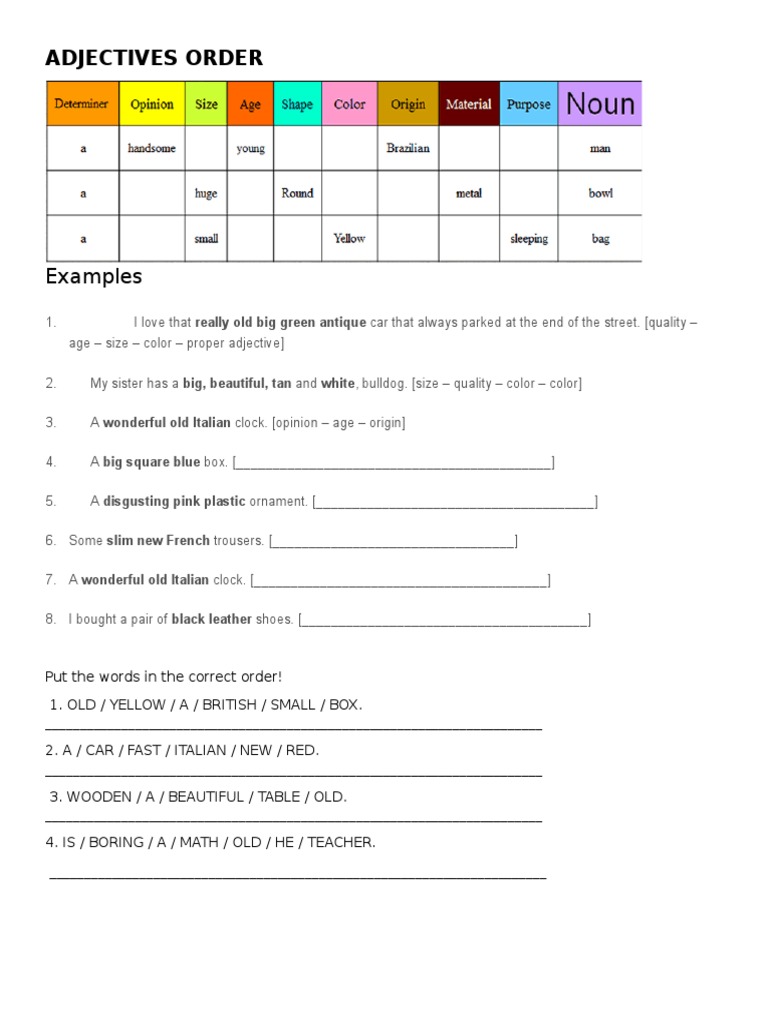 Adjectives Order | PDF