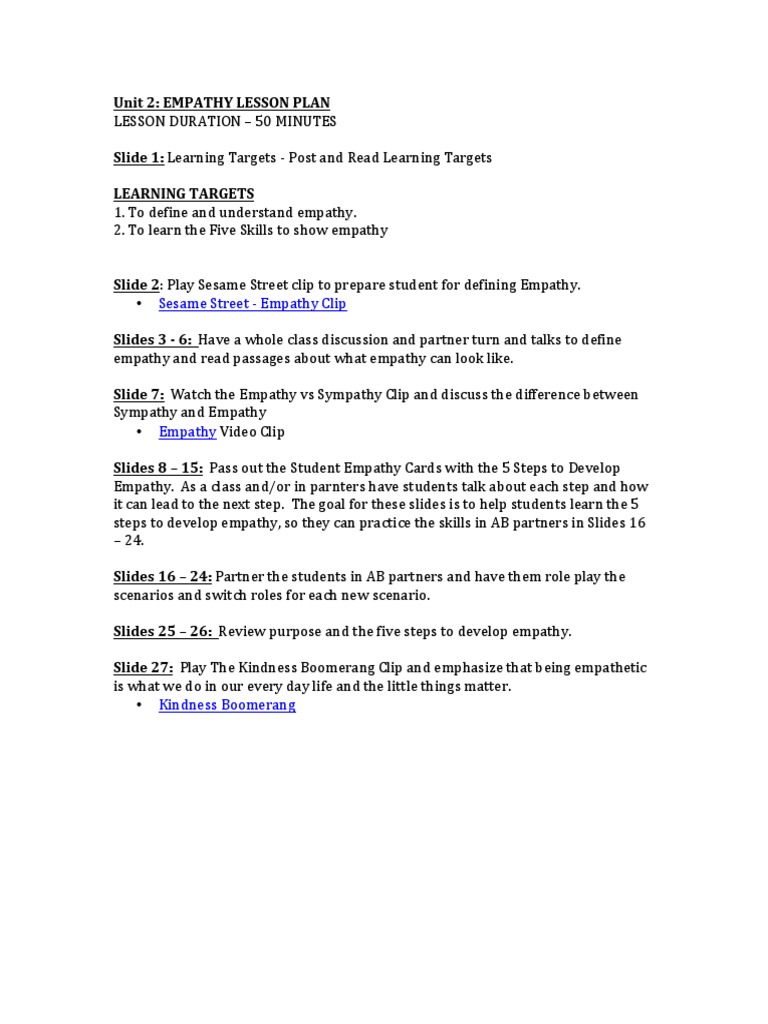 Empathy Lesson Plan 7th 8th Grade | PDF