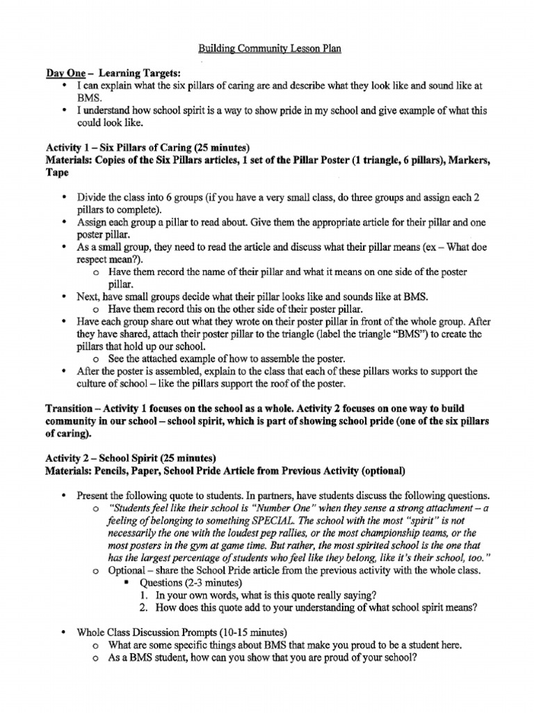 Building Community Lesson Plans | PDF