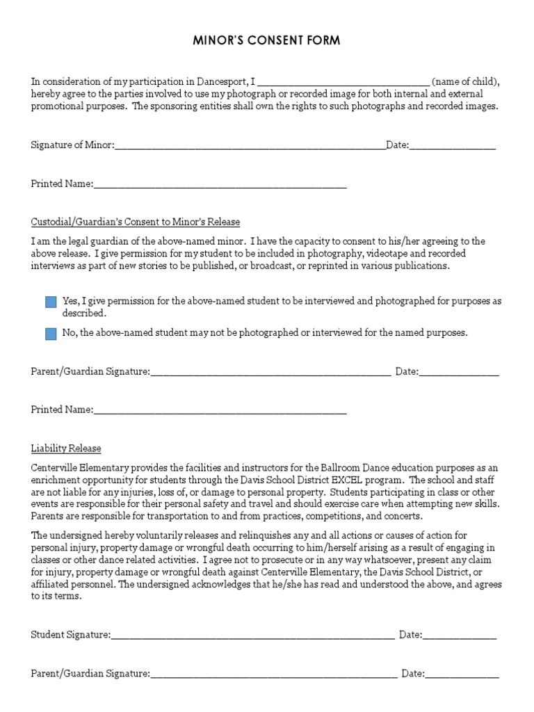 Ballroom Dance Minor Consent | PDF