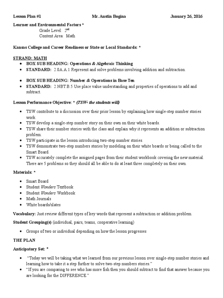 Internship - Lesson Plan 1 | Lesson Plan | Understanding