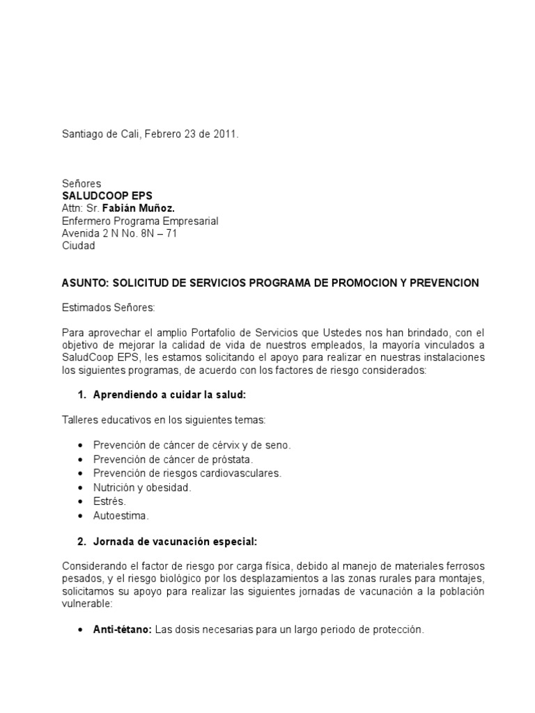 Carta Solicitud Ppp-Saludcoop | PDF