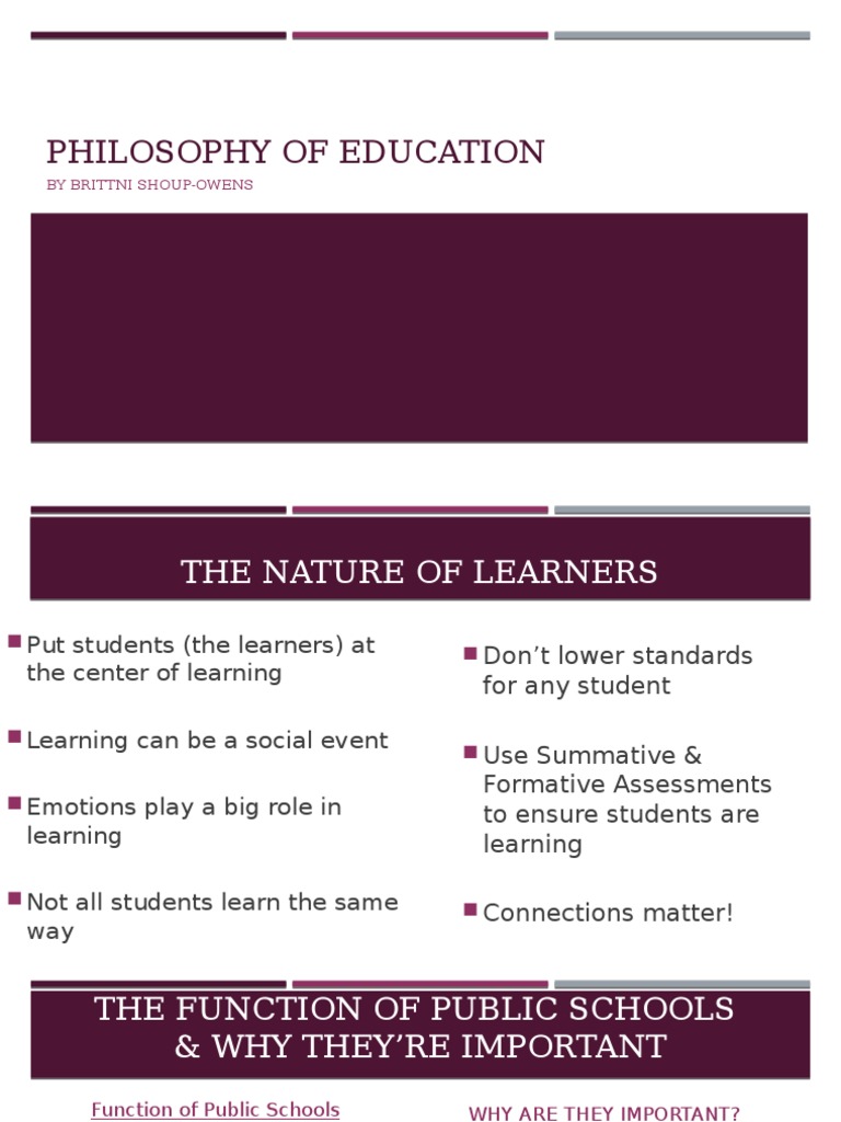 Philosophy of Education | PDF | Homework | Lesson Plan