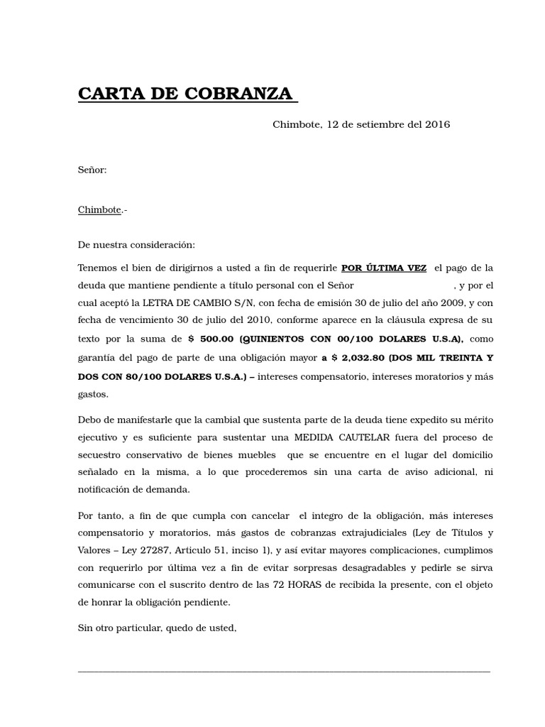 Carta de Cobranza | PDF