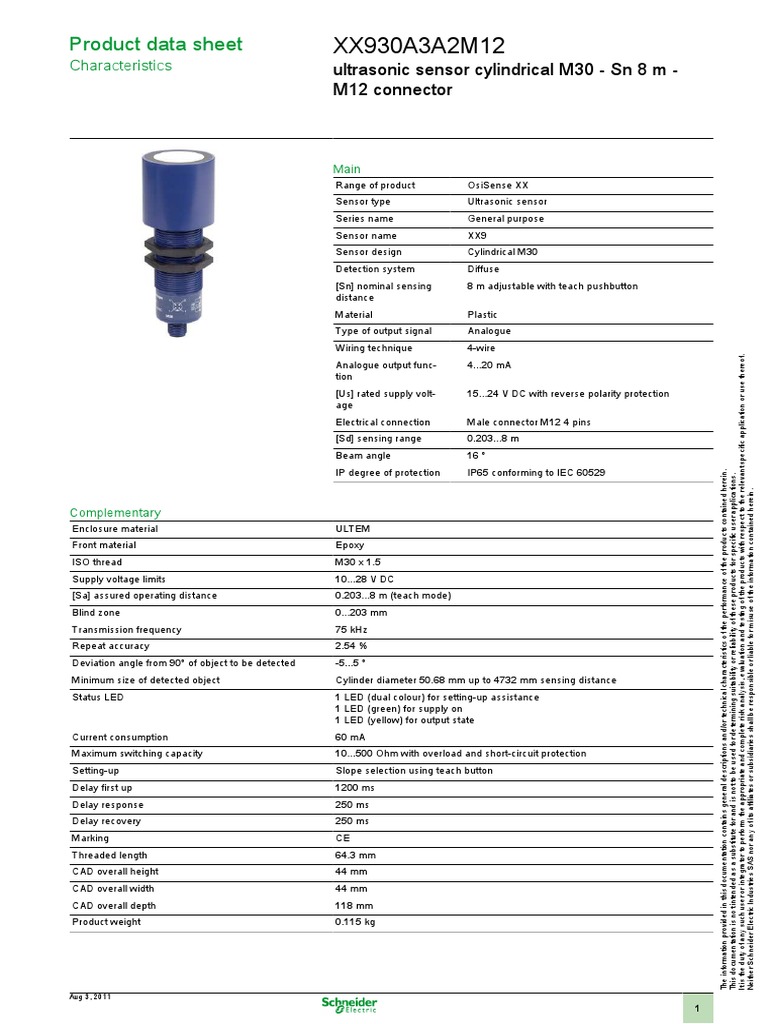 Sensor Xx930a3a2m12 Hoja de Datos | Electrical Connector | Sensor