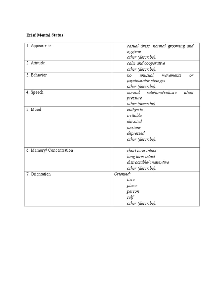 Brief Mental Status | PDF
