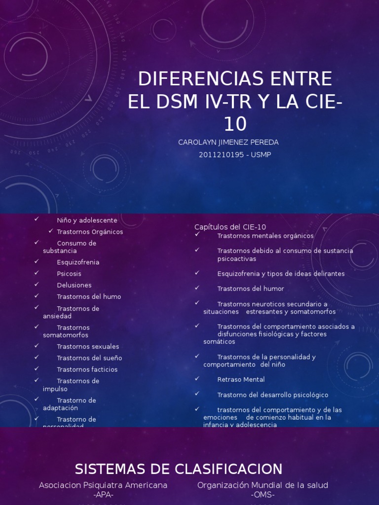 Diferencias Entre El DSM IV-tr y La Cie-10 | PDF | Manual Diagnóstico y Estadístico de los ...