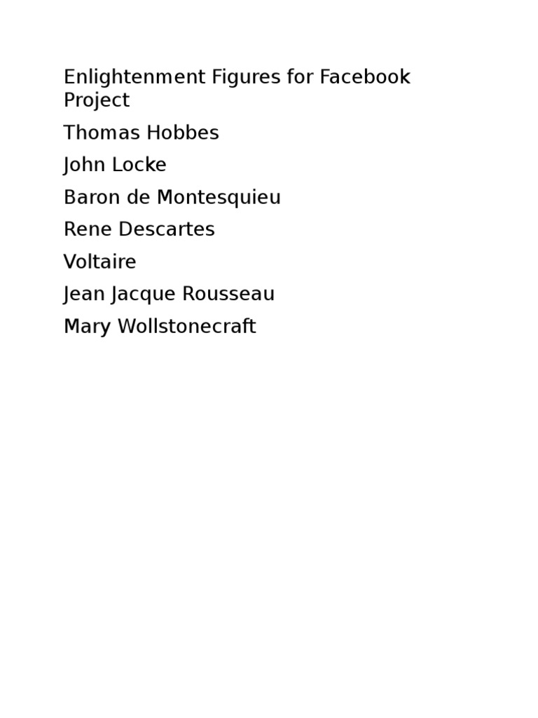 Enlightenment Thinkers Facebook Project Guide | PDF | Age Of ...
