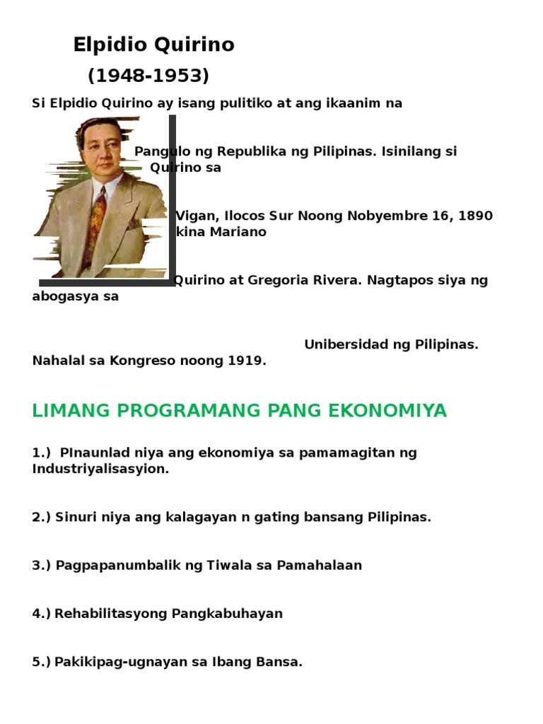 Elpidio Quirino Talambuhay Tagalog Elpidio Quirino, President Of The