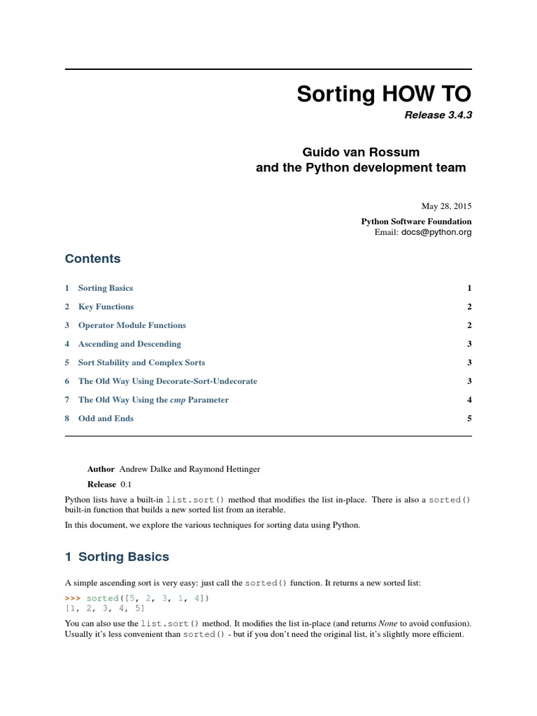 Sorting HOW TO: Guido Van Rossum and The Python Development Team | PDF | Parameter (Computer ...