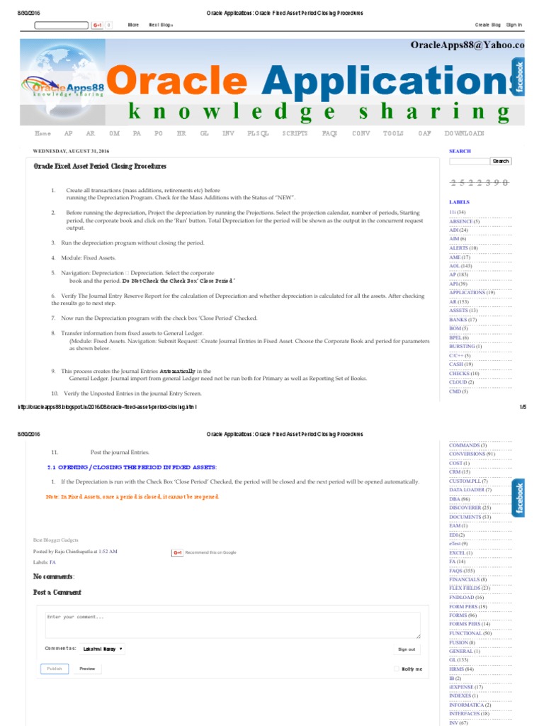 Oracle Fixed Assets Closing Procedures | PDF | Oracle Database ...