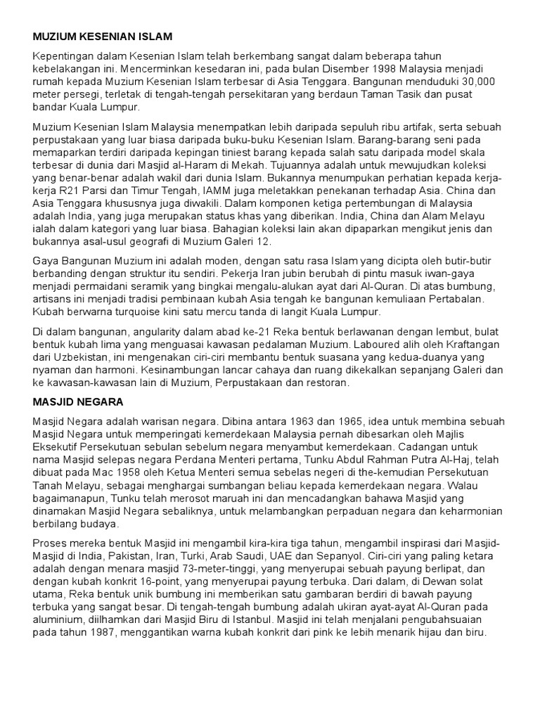 Mercu Tanda Kesenian Islam Malaysia | PDF | Seni