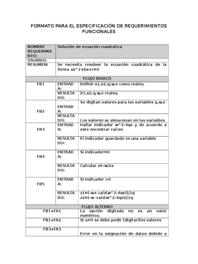Formato para El Especificación de Requerimientos Funcionales | PDF