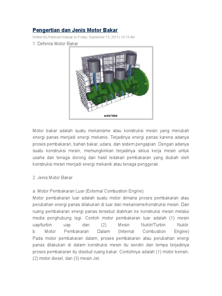 Pengertian Dan Jenis Motor Bakar | PDF