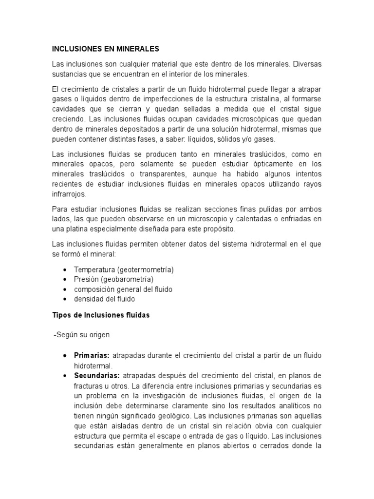 Inclusiones en Minerales | PDF | Minerales | Cristal