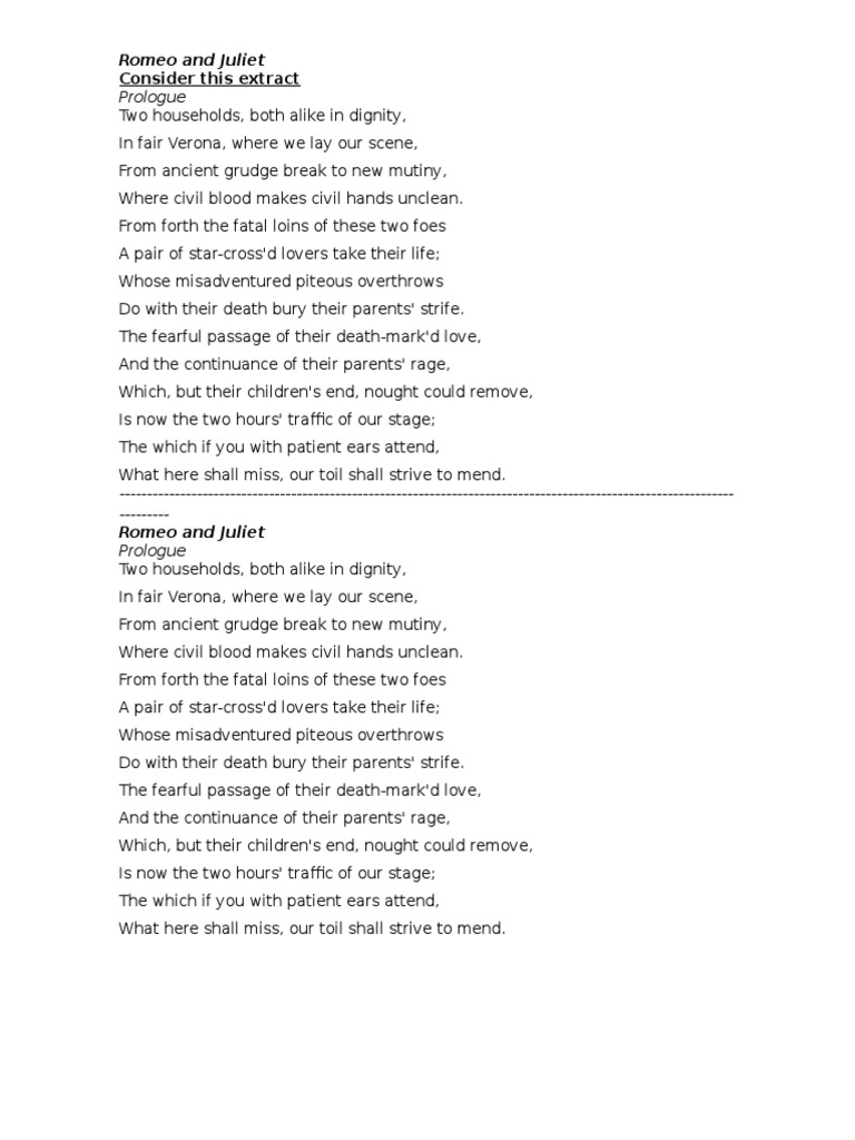 Romeo and Juliet PROLOGUE | PDF