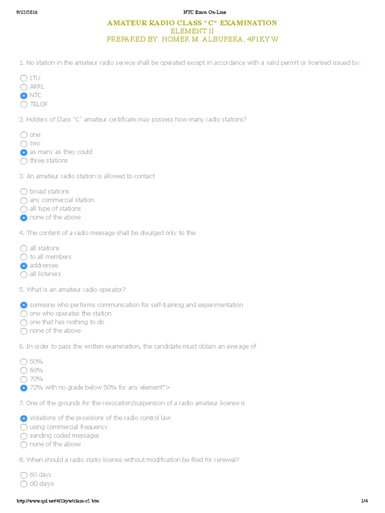NTC Exam On-Line Element 2 | PDF | Amateur Radio | Radio Broadcasting
