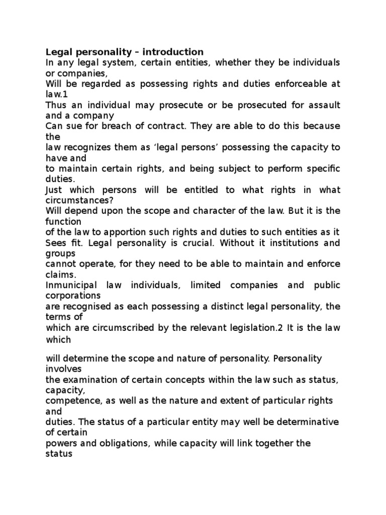 Legal Personality | PDF