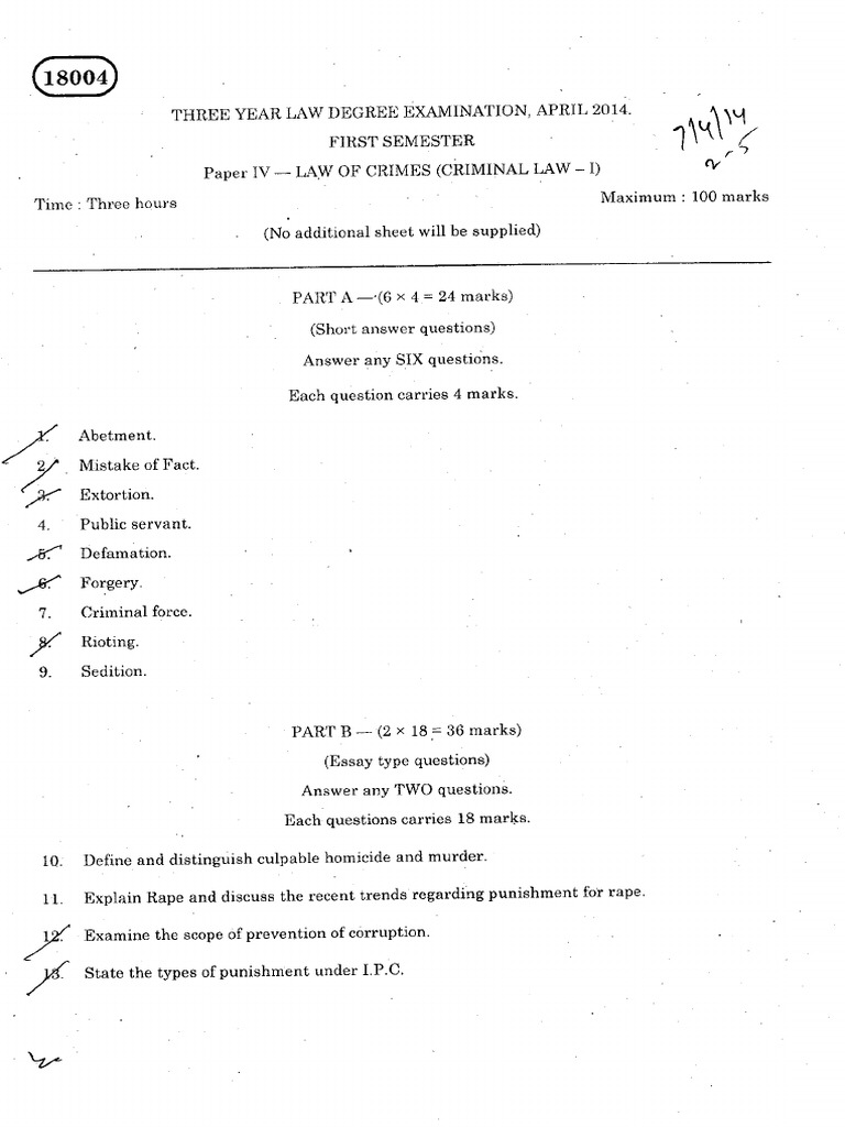 Yogi Vemana University Kadapa-LLB-Law of Crimes (IPC) - 2014 Apr ... Yogi Vemana University Kadapa-LLB-Law of Crimes (IPC) - 2014 Apr ...