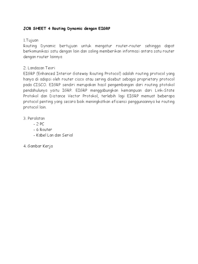 Job Sheet 4 Routing Dynamic Dengan EIGRP | PDF
