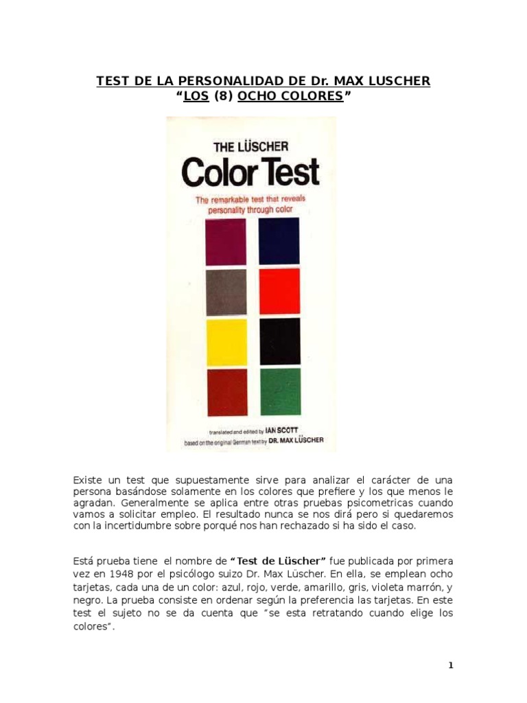 TEST DE LOS OCHO COLORES DE LÜSCHER | PDF | Color | Rojo