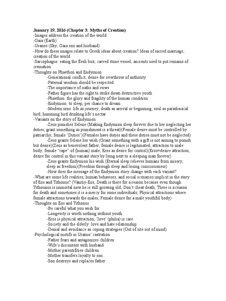 Greek Creation Myths and Their Themes | PDF | Philosophy | General Fiction
