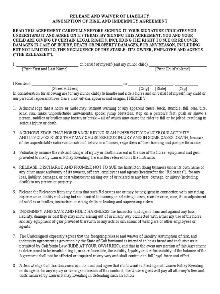 Release and Waiver of Liability | PDF | Indemnity | Common Law