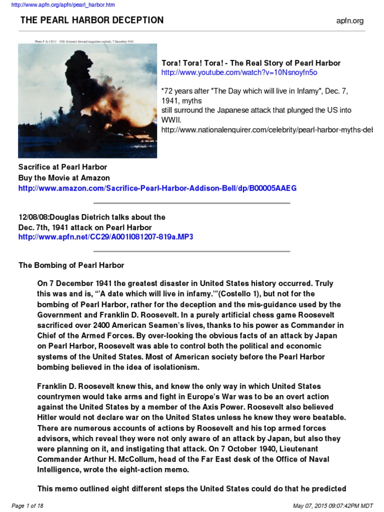 The Pearl Harbor Deception-Afpn - Org-18 | PDF | Franklin D. Roosevelt ...