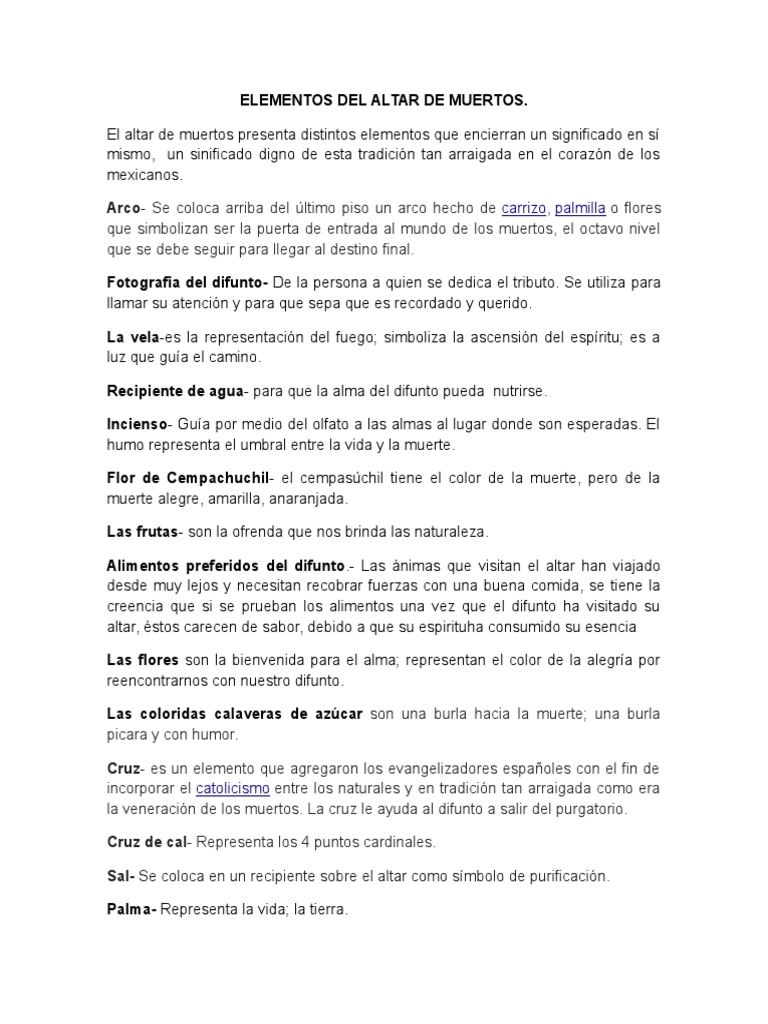 Elementos Del Altar de Muertos | PDF