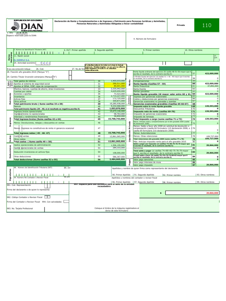 Ejemplo Formulario 110 | PDF | Beneficio (economía) | Contabilidad