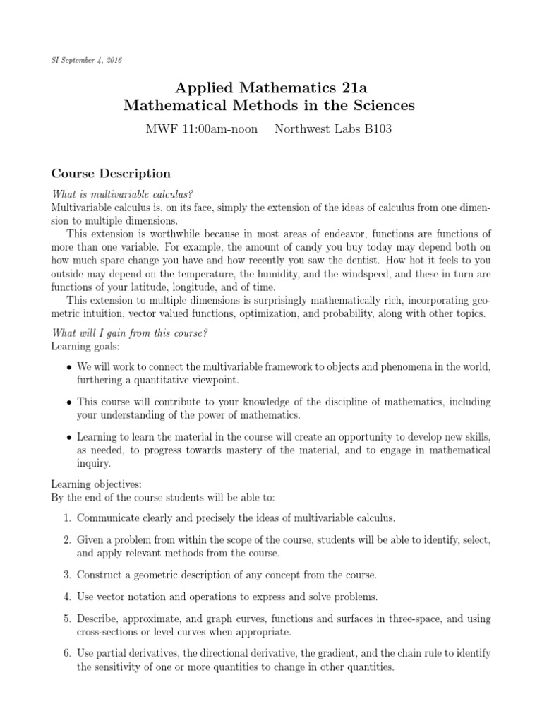 Applied Mathematics 21a Mathematical Methods in The Sciences | PDF ...