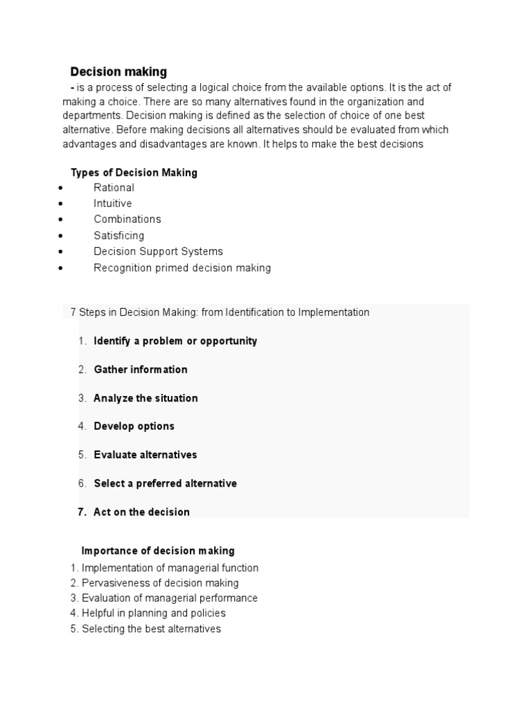 Decision Making | PDF | Decision Making | Evaluation