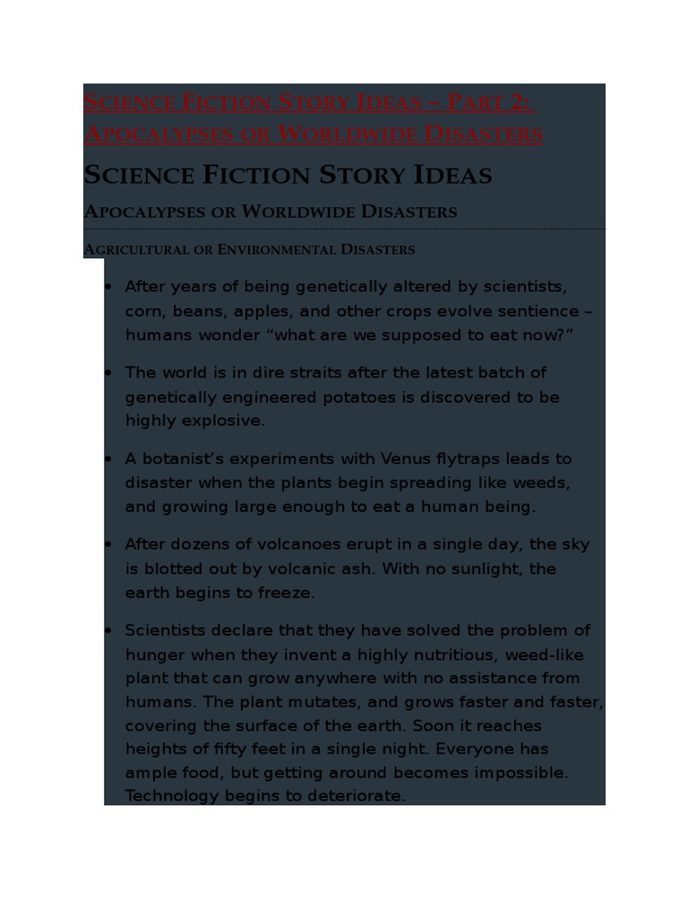 Plot Ideas - Part 2 - Apocalypse | PDF | Apocalyptic And Post ...