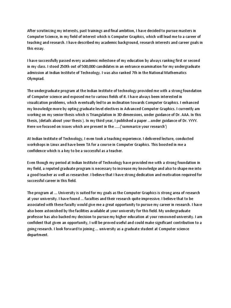 Sample Sop for CSE | Graduate School | University | Free 30-day Trial ...