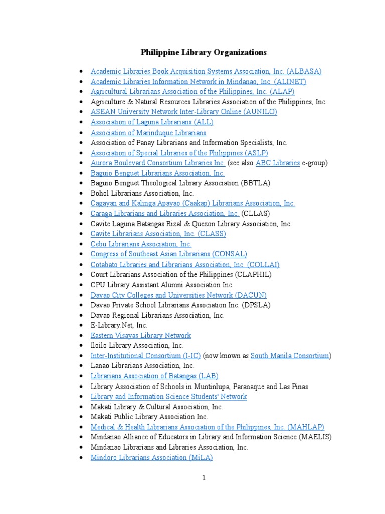 Philippine Library Organizations Overview | PDF | Heritage ...