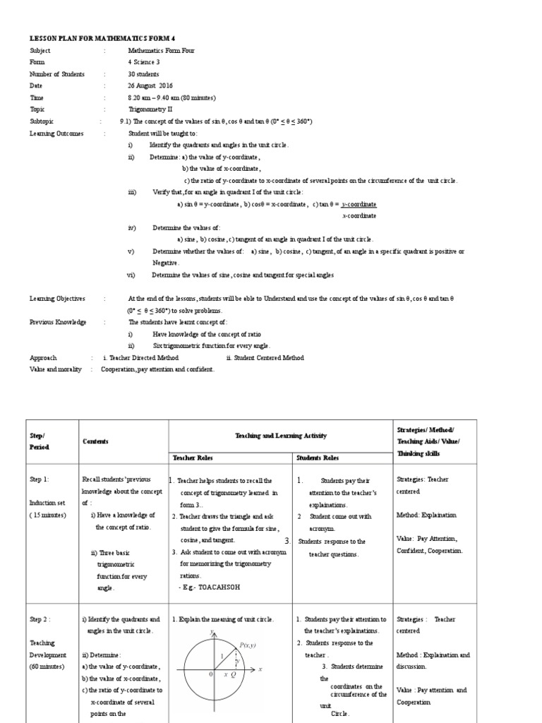 Trigonometry II - Lesson Plan 2 | PDF | Trigonometric Functions ...