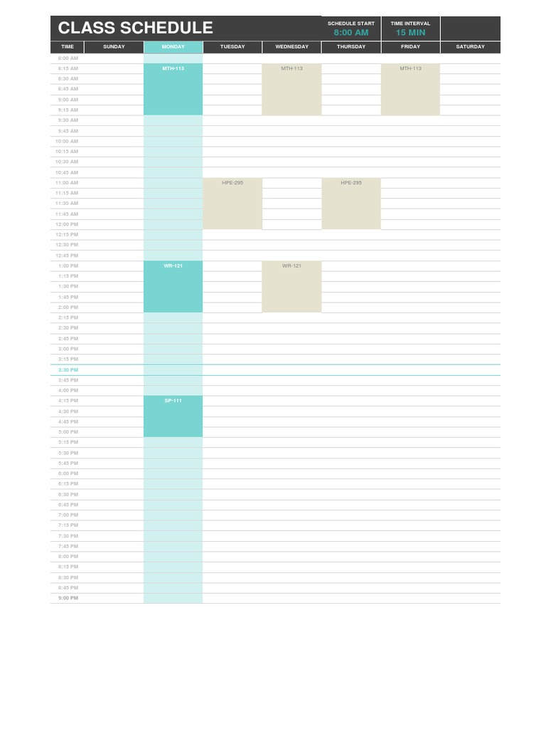 Class Sched Template | PDF | Sports