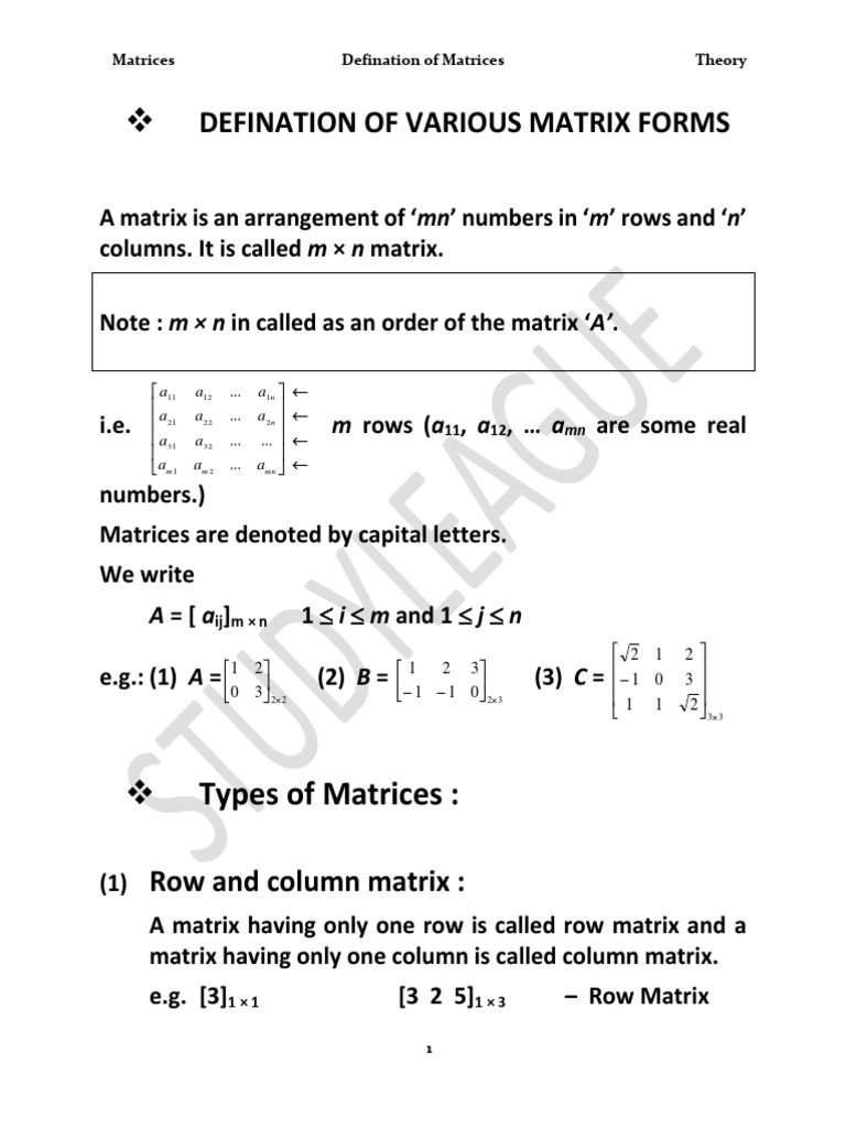 1.1Defination of Various Types of Matrix | Matrix (Mathematics ...
