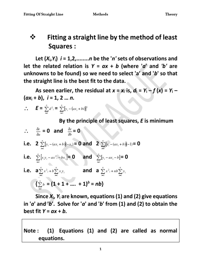 Least Squares Straight Line Fitting | PDF