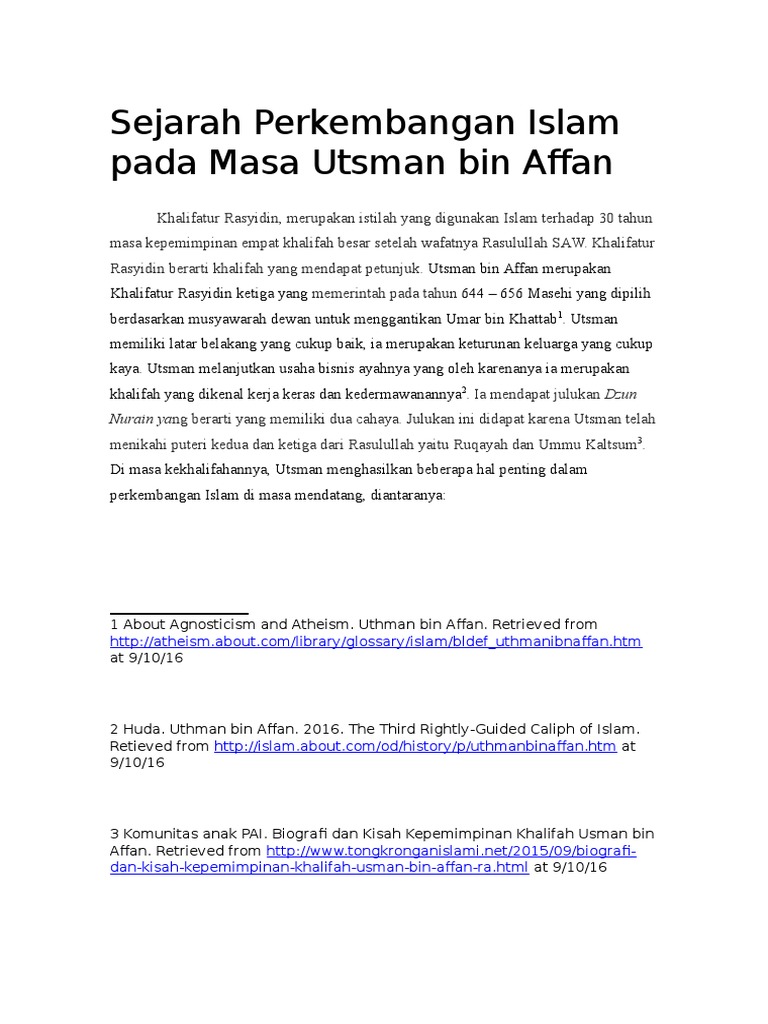 Sejarah Perkembangan Islam Pada Masa Utsman Bin Affan | PDF