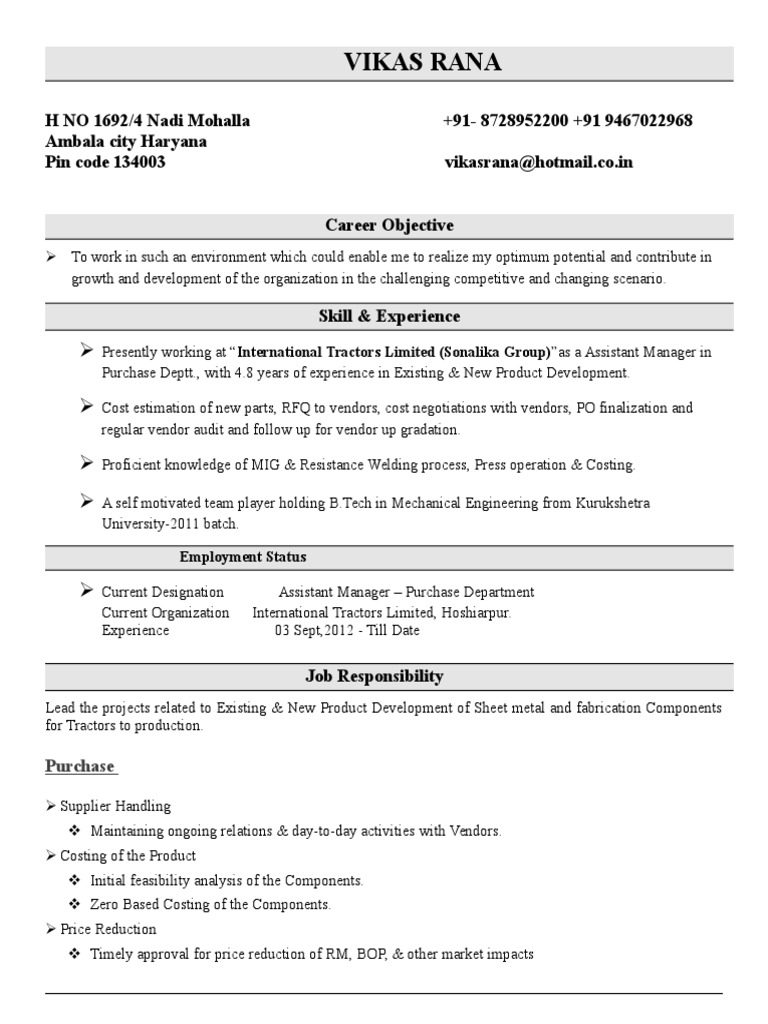 Vikas Rana Resume 12.09.2016 | PDF | Metal Fabrication | Procurement