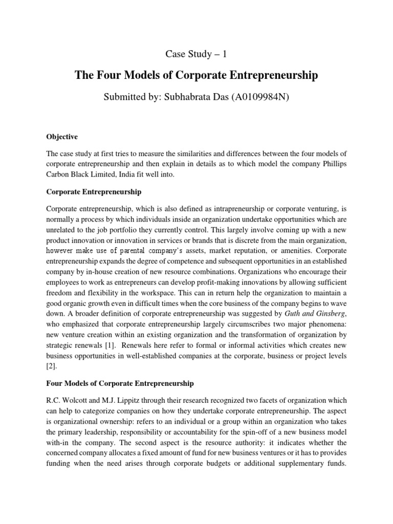 Case Study: Corporate Entrepreneurship | PDF | Entrepreneurship | New ...